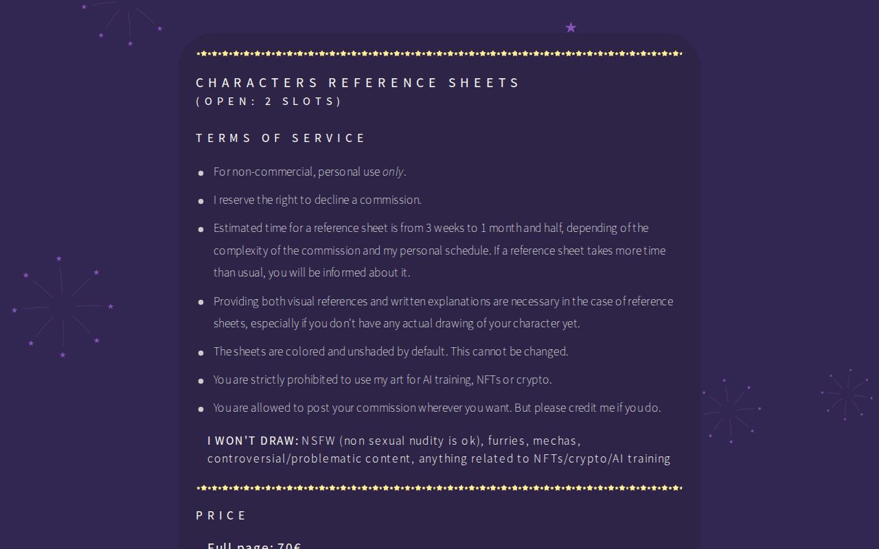 Characters reference sheets